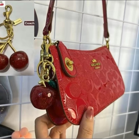 Coach | Bags | Coach Cherry Red Shoulder Bag With Gold Accents | Poshmark